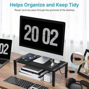 Office | Desk Monitor Stand Riser With Electrical Outlets And Usb Pd 3 ...